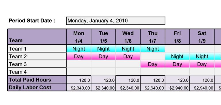 Printable 12-hour Shift Schedule Template