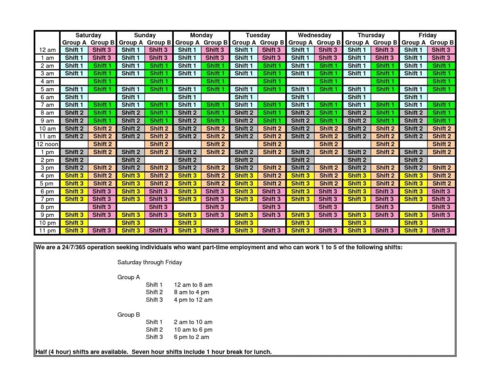 Printable 12-hour Shift Schedule Template