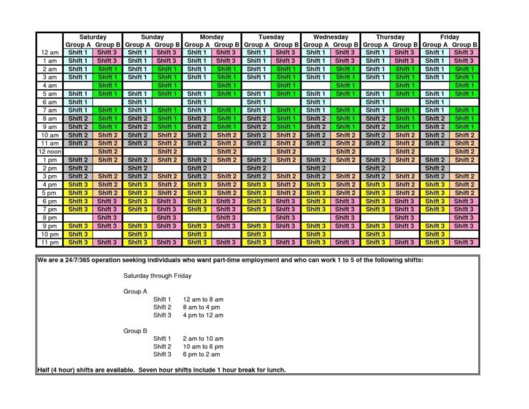 Printable 12-hour Shift Schedule Template