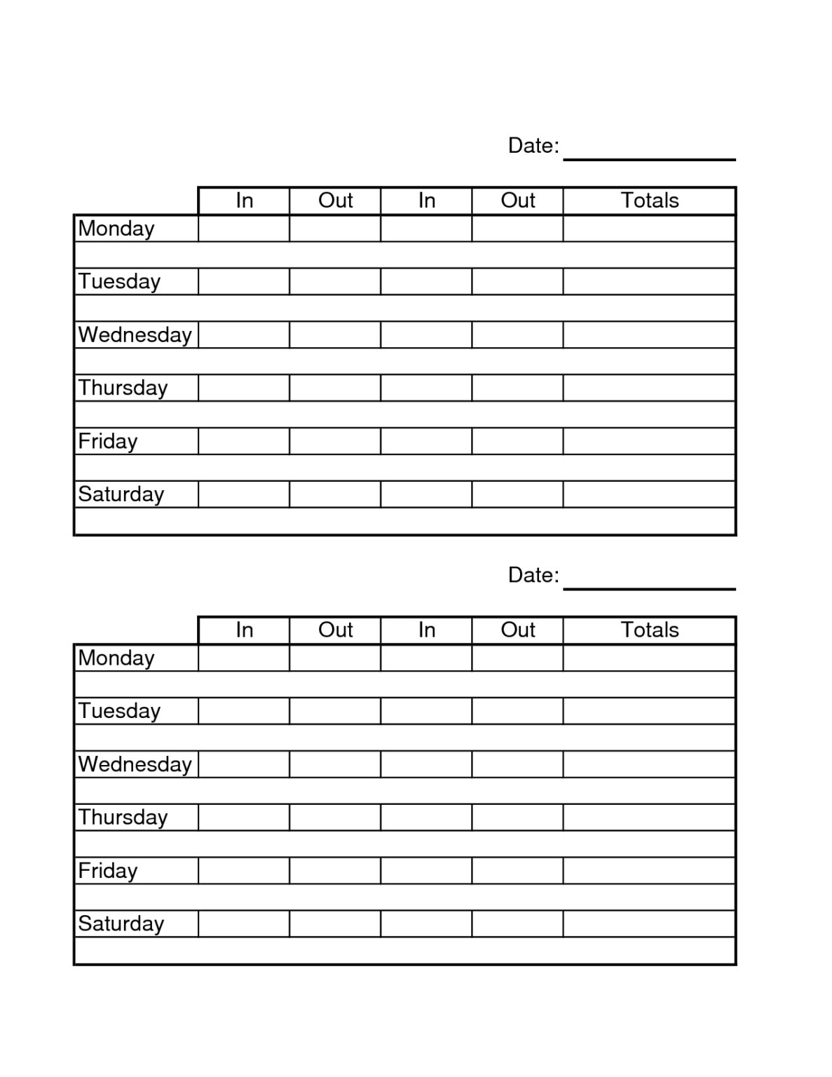Printable 2-Week Timesheet Template