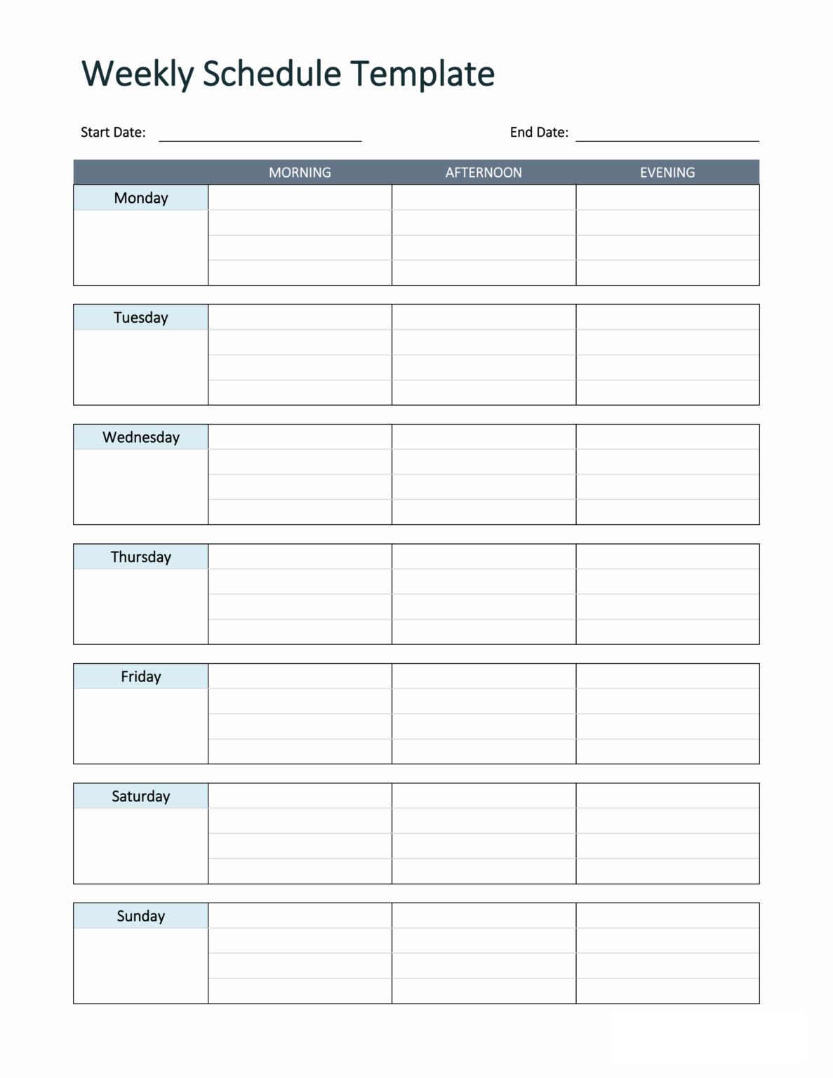 Printable 7-Day Schedule Template