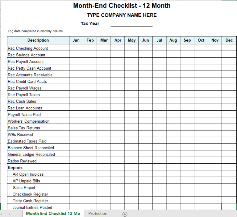 Accounting Month-End Checklist Template
