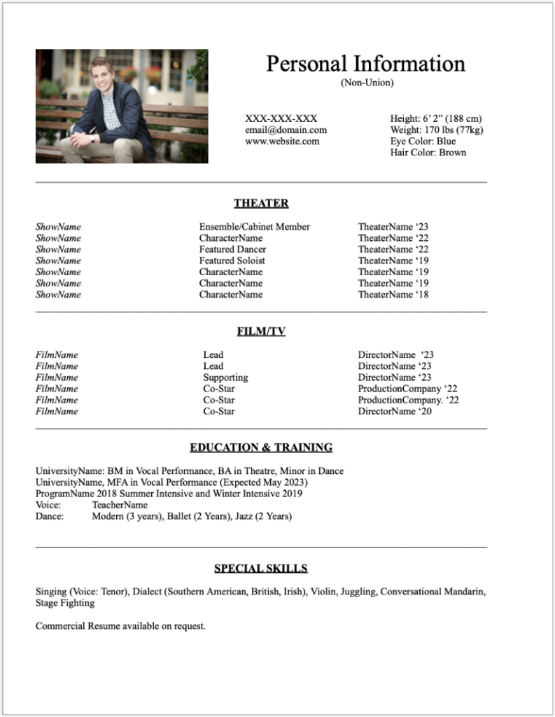 Acting Resume Template (Word)