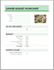 Annual Dinner Budget Worksheet Template