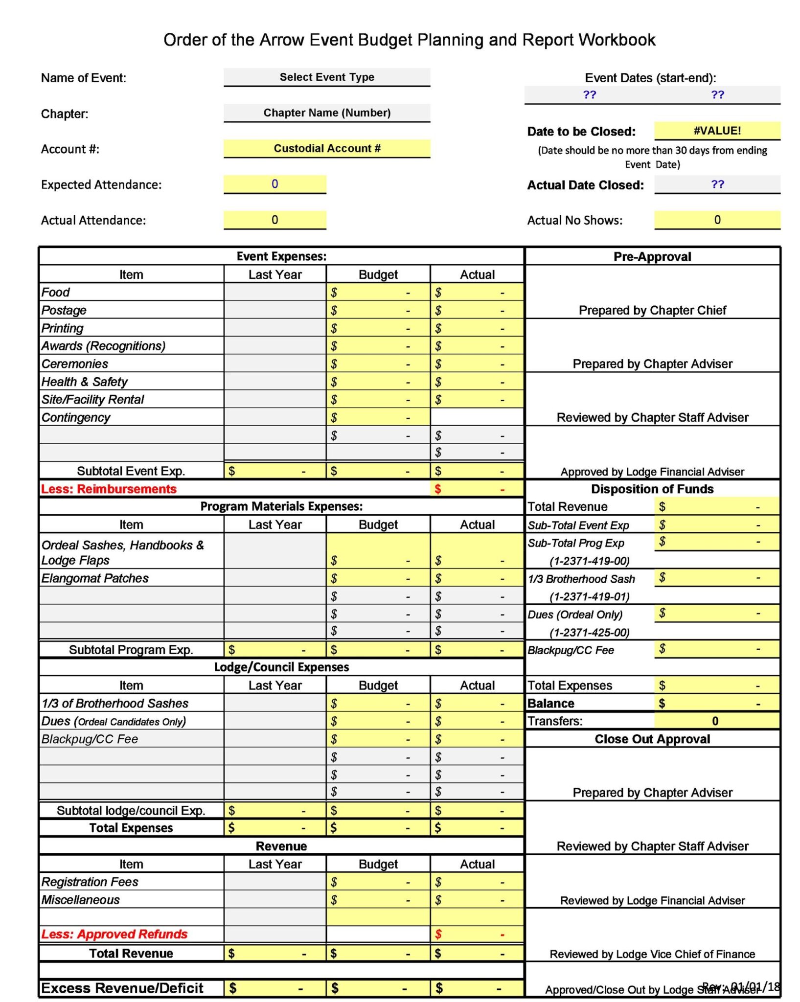 Annual Dinner Budget Worksheet Template