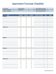 Printable Apartment Turnover Checklist Template