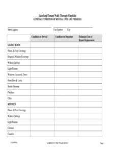 Apartment Walkthrough Checklist Template
