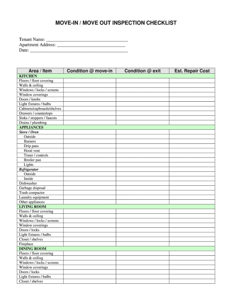 Apartment Walkthrough Checklist Template
