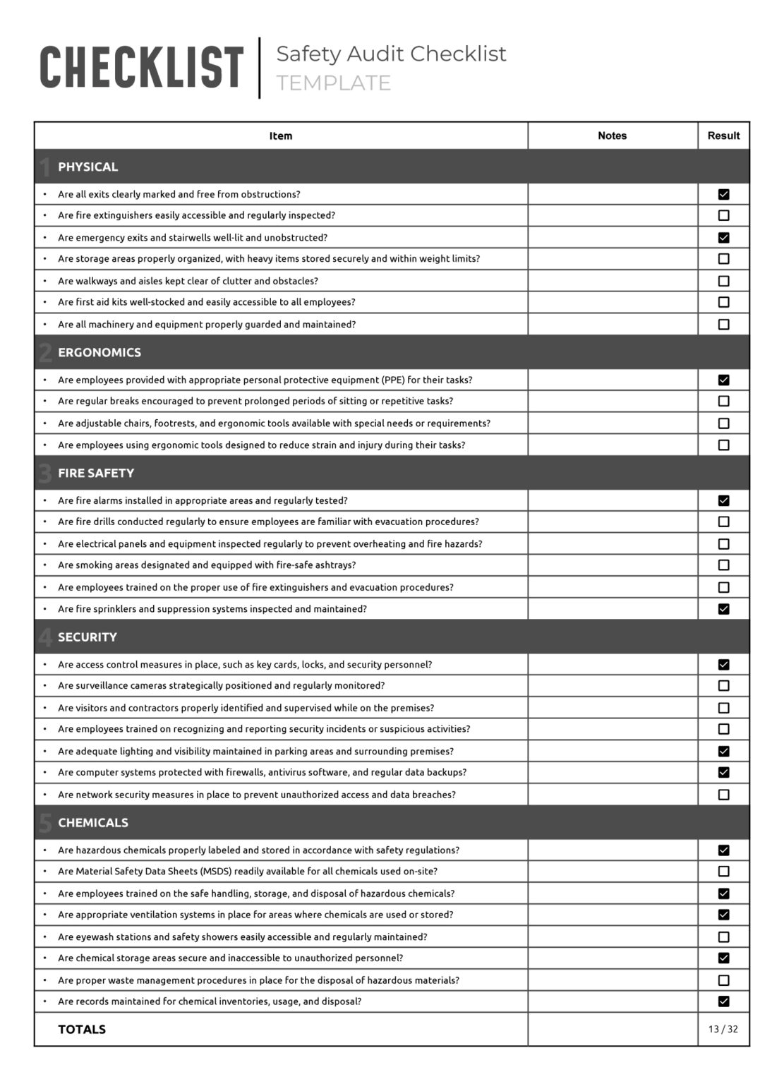 Printable Audit Checklist Template