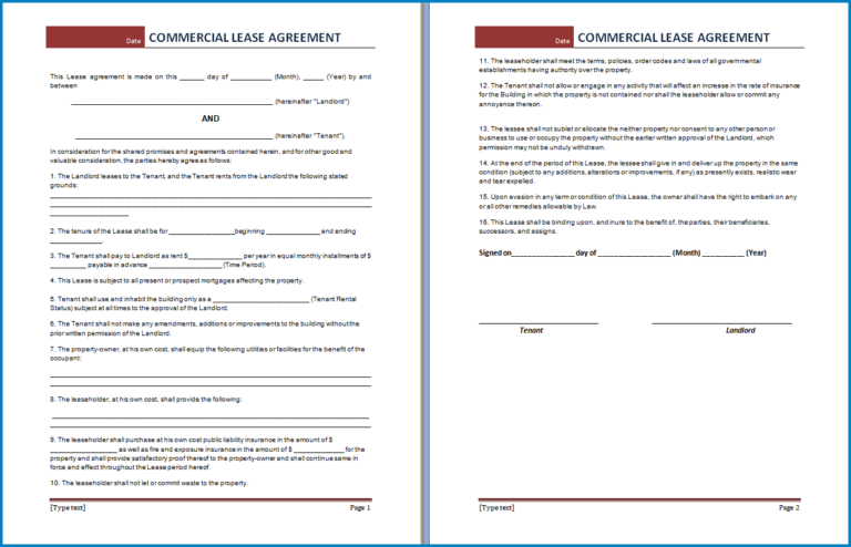 Basic Lease Agreement Template (Word)