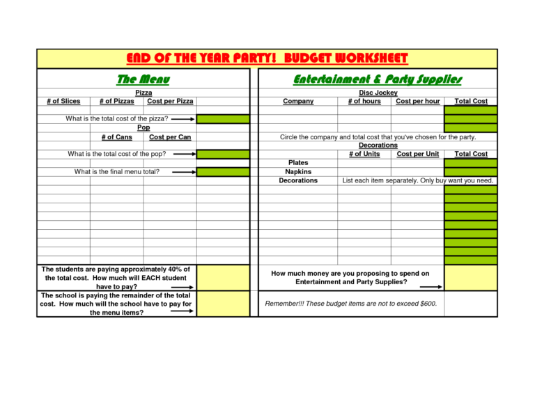 Birthday Party Budget Template (Excel)