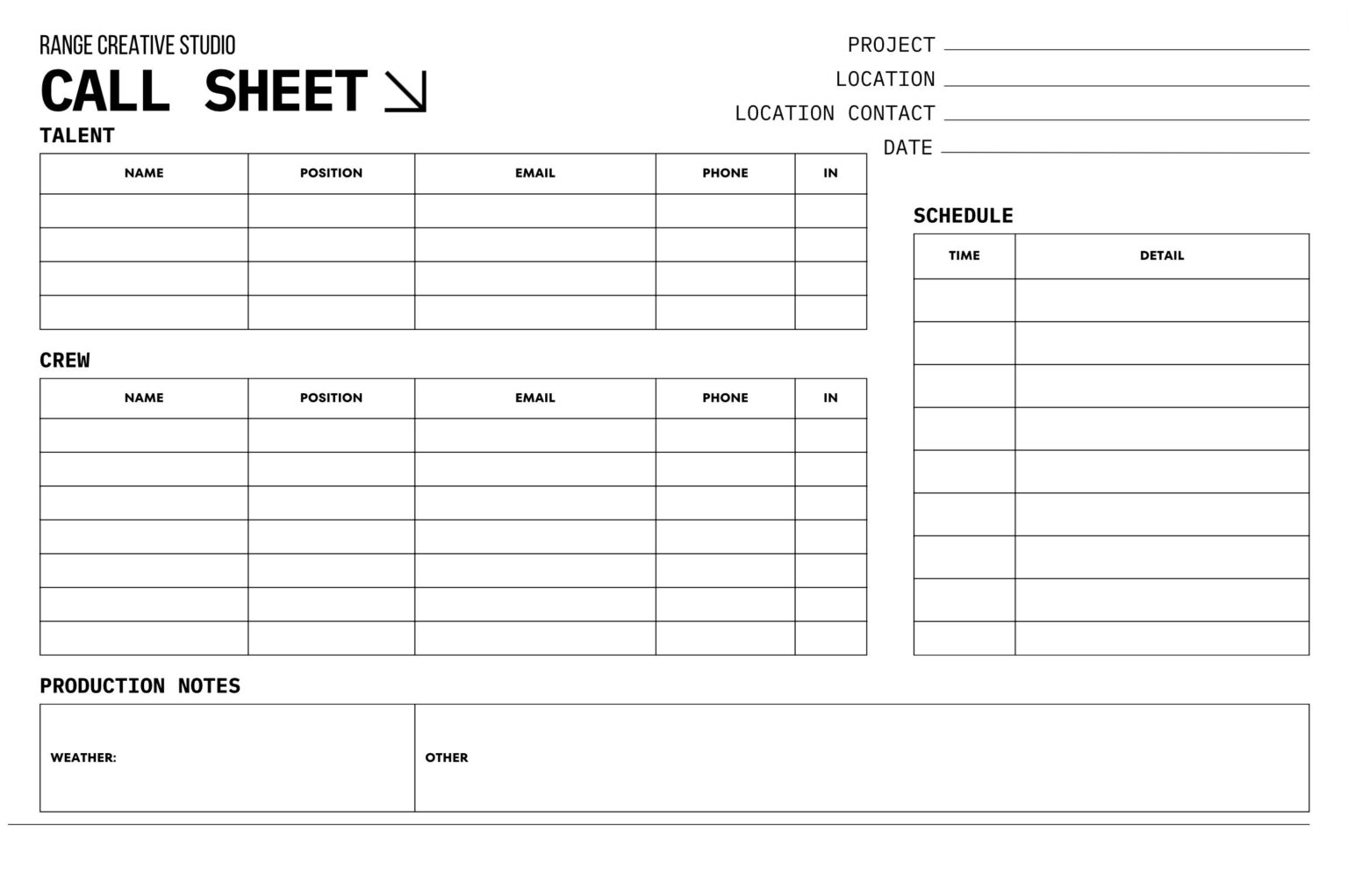 Free Printable Call Sheet Template