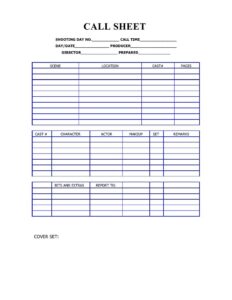 Free Printable Call Sheet Template