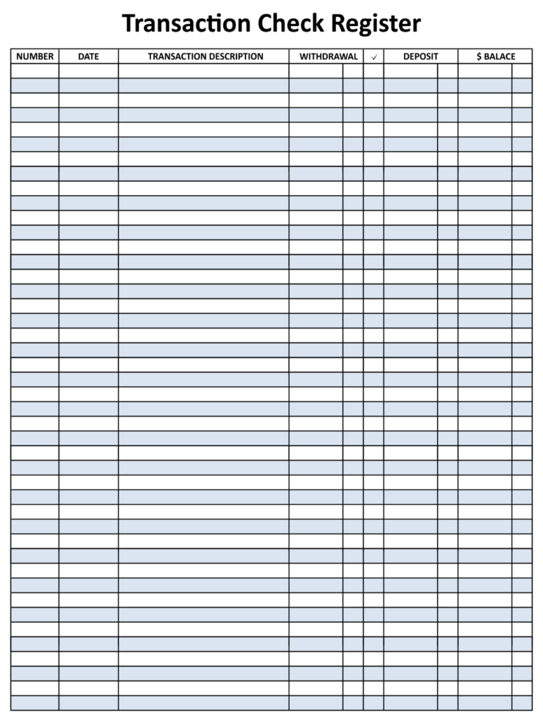 Printable Blank Check Register Template