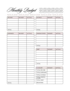 Free Printable Budget List Template