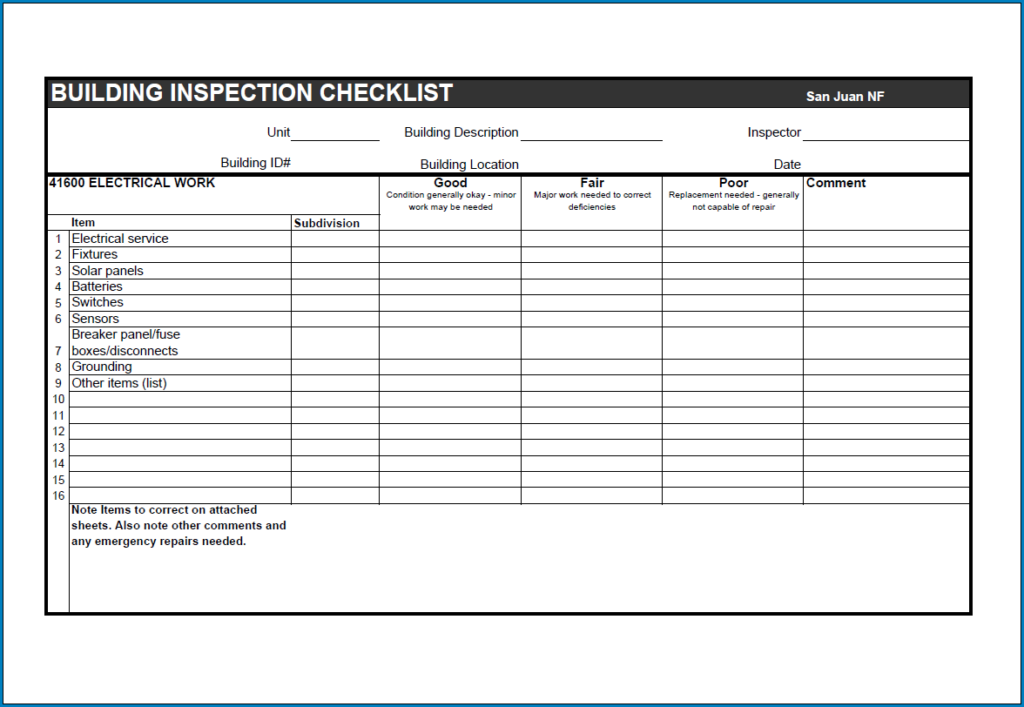 Free Printable Building Checklist Template