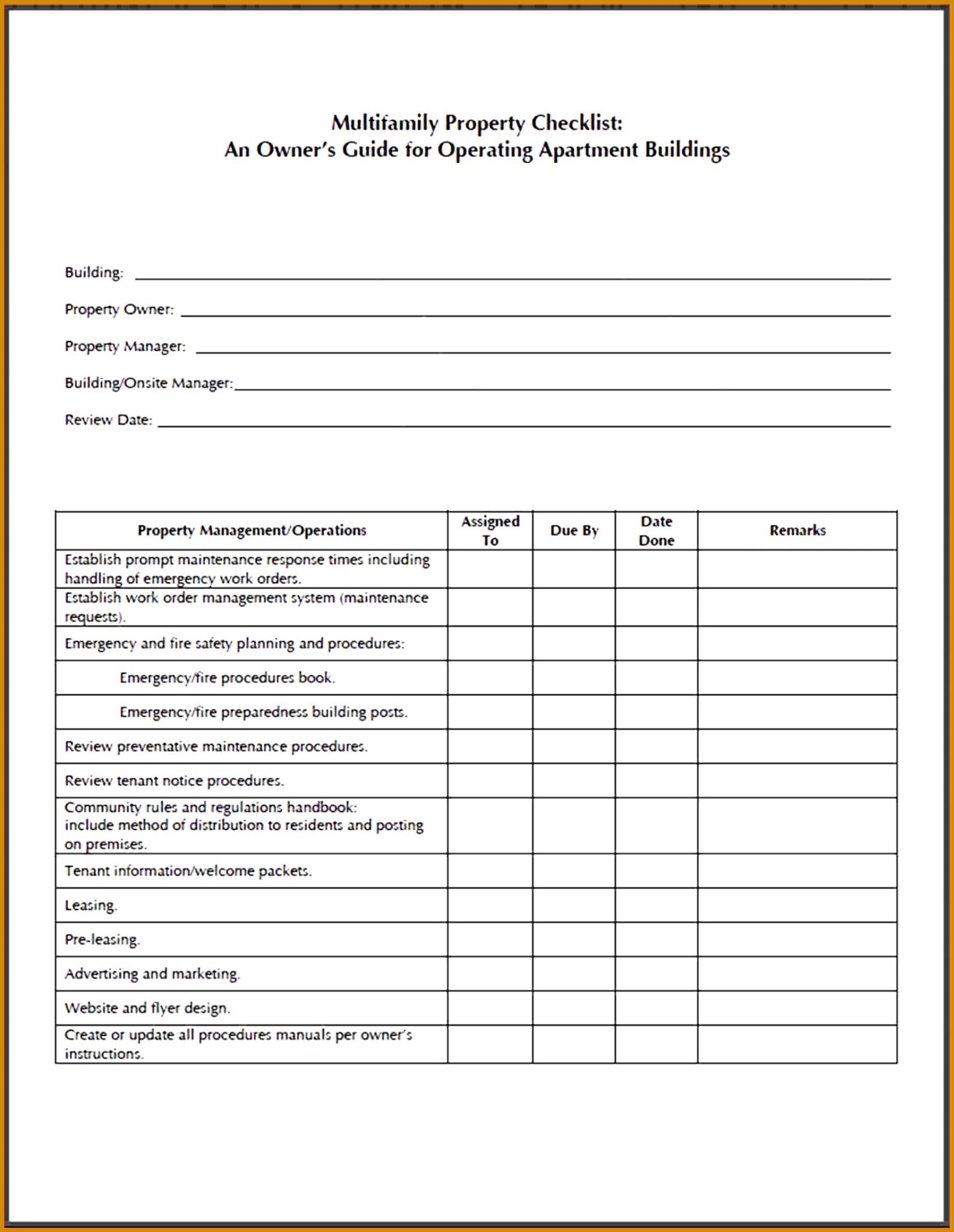 Building Facilities Checklist Template