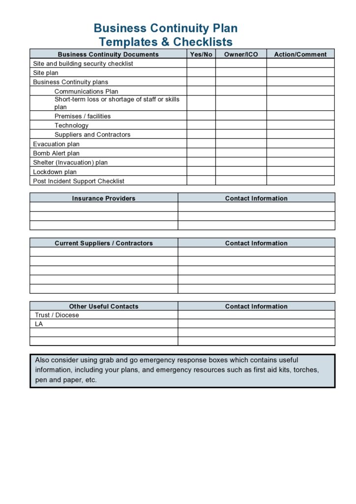 Business Continuity Plan Checklist Template