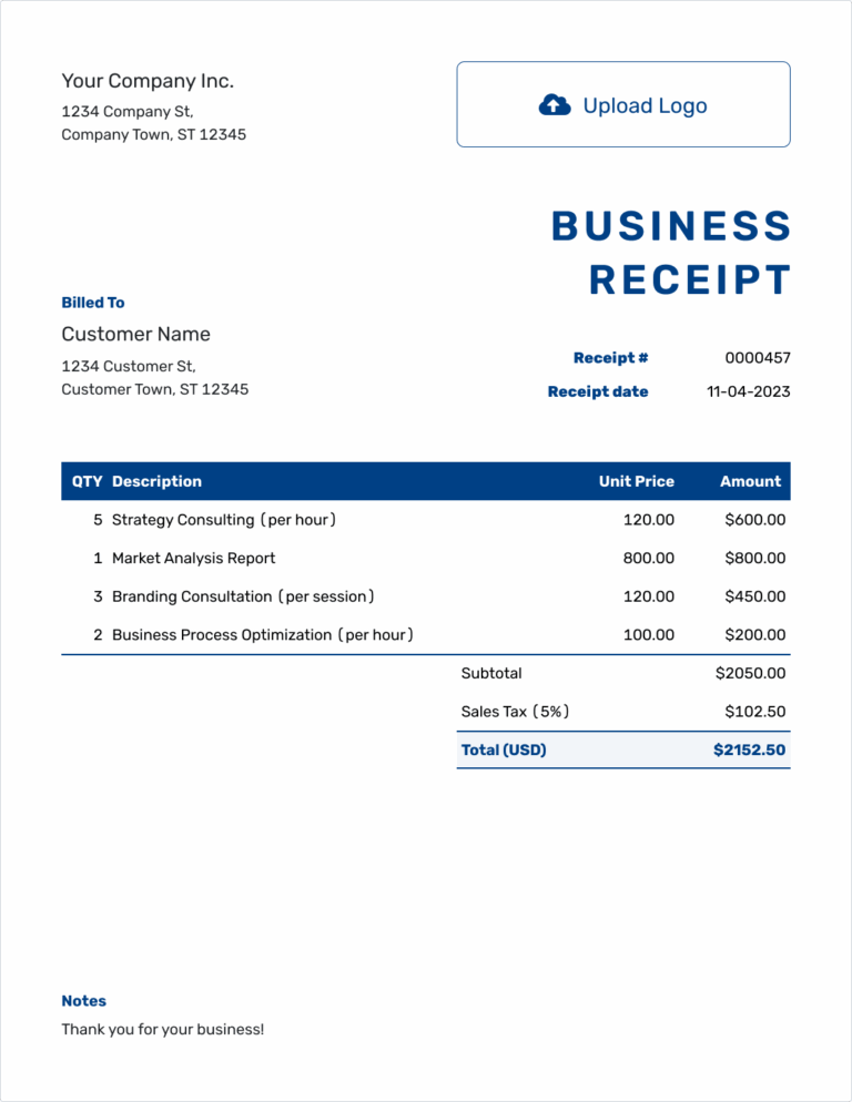 Free Printable Business Receipt Template