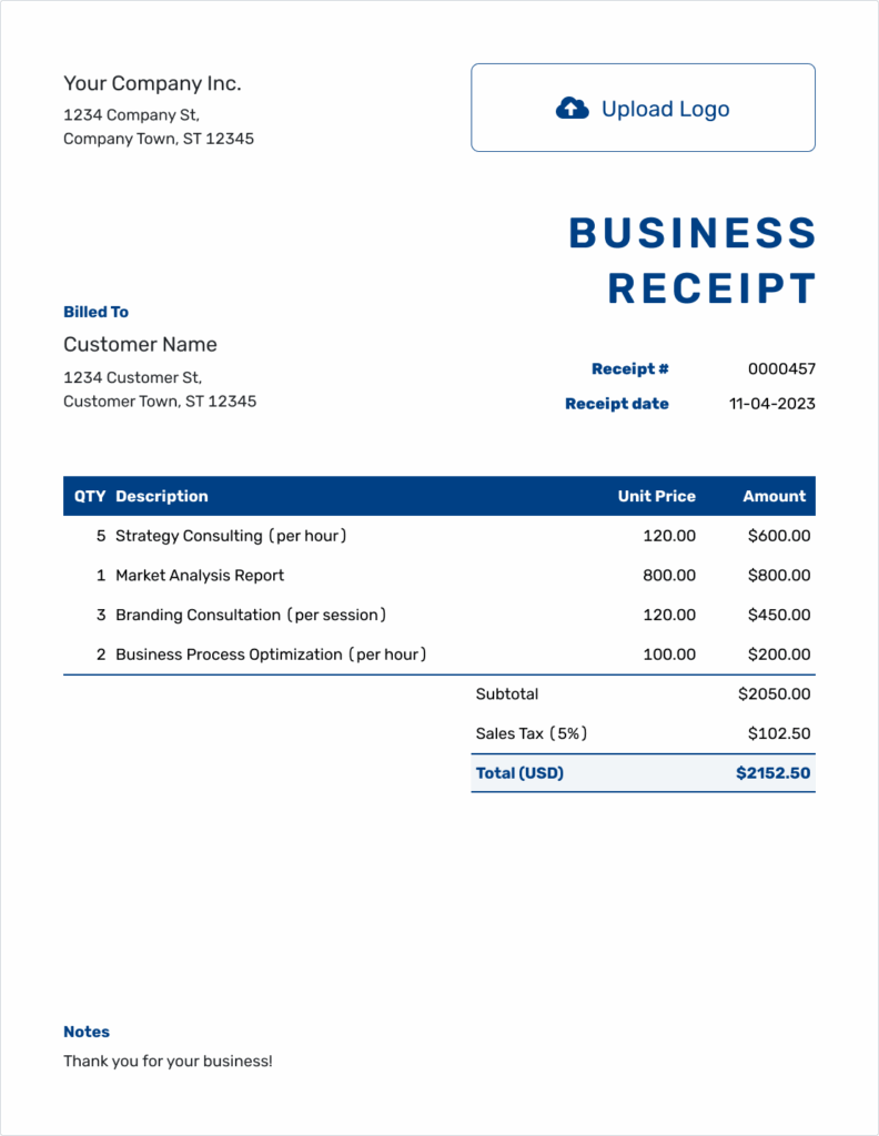 Free Printable Business Receipt Template
