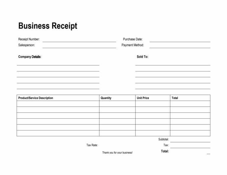 Free Printable Business Receipt Template
