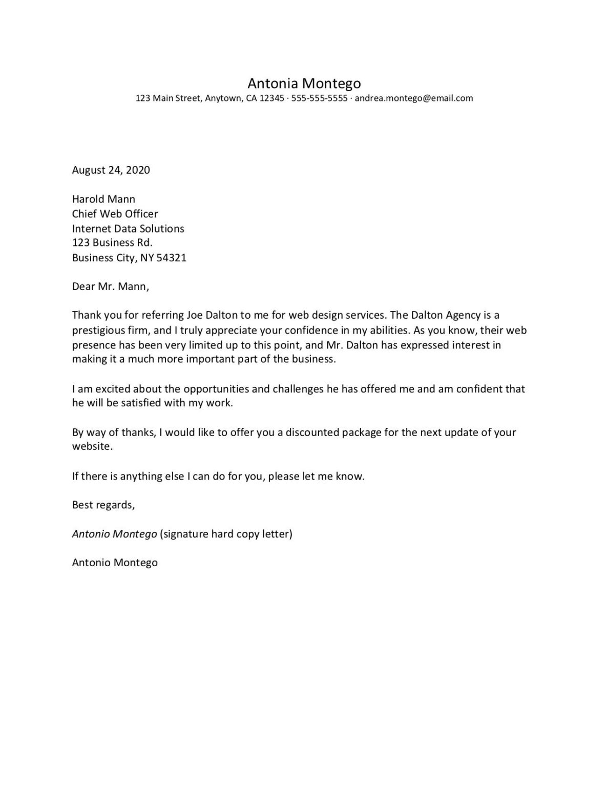 Business Referral Thank You Note Template