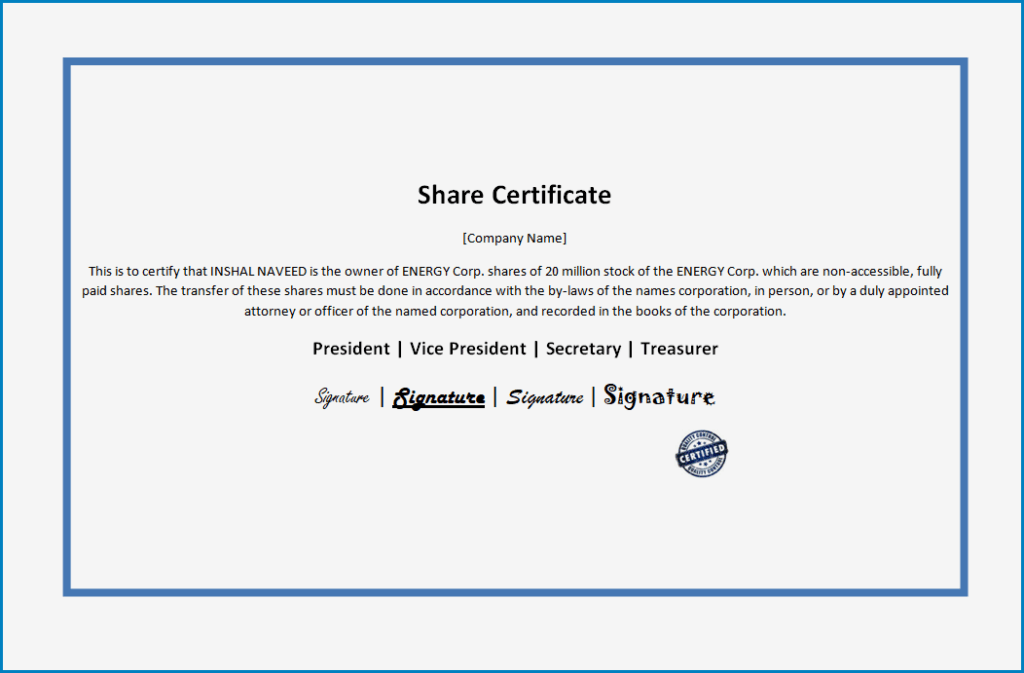 Business Share Certificate Template (Word)