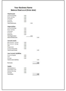 Calculating Ratios Balance Sheet Template