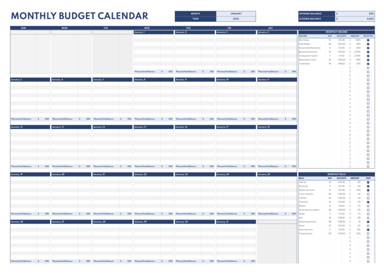 Free Printable Calendar Planning Template