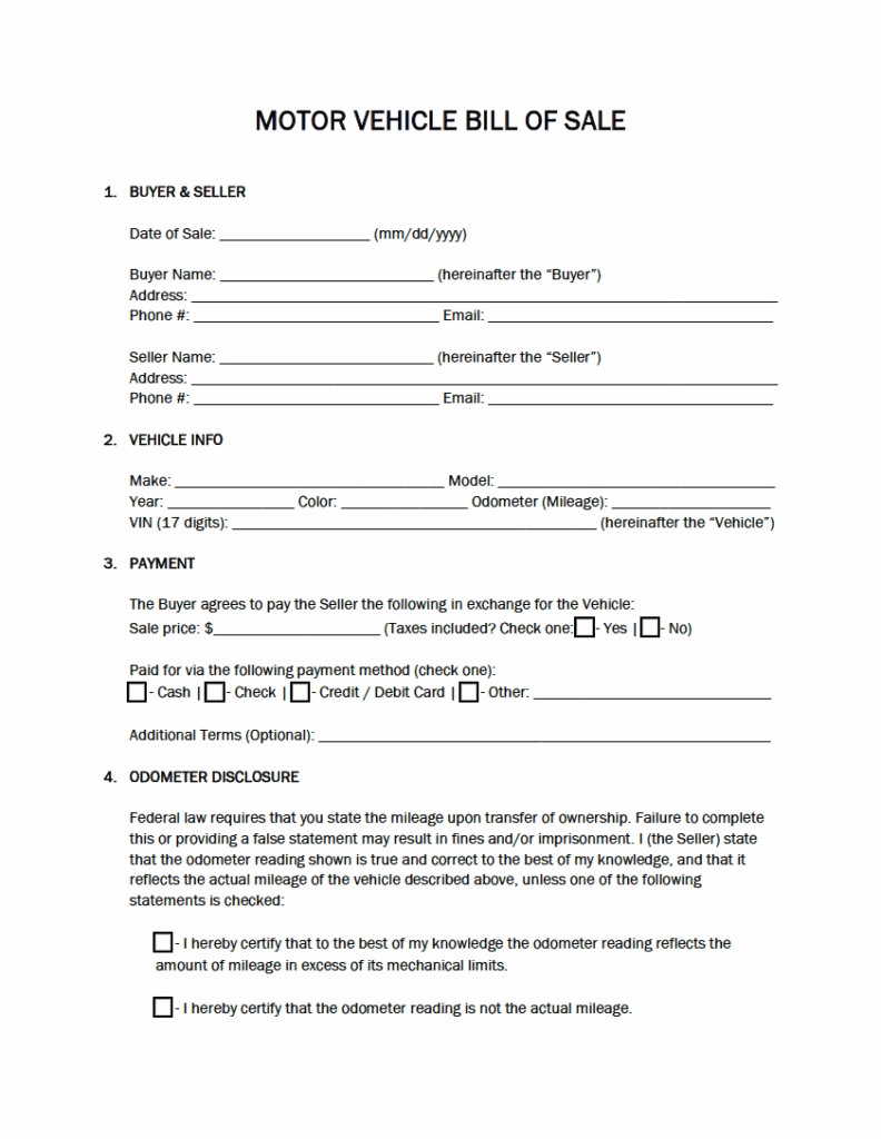 Customizable Car Bill of Sale Template (Word)