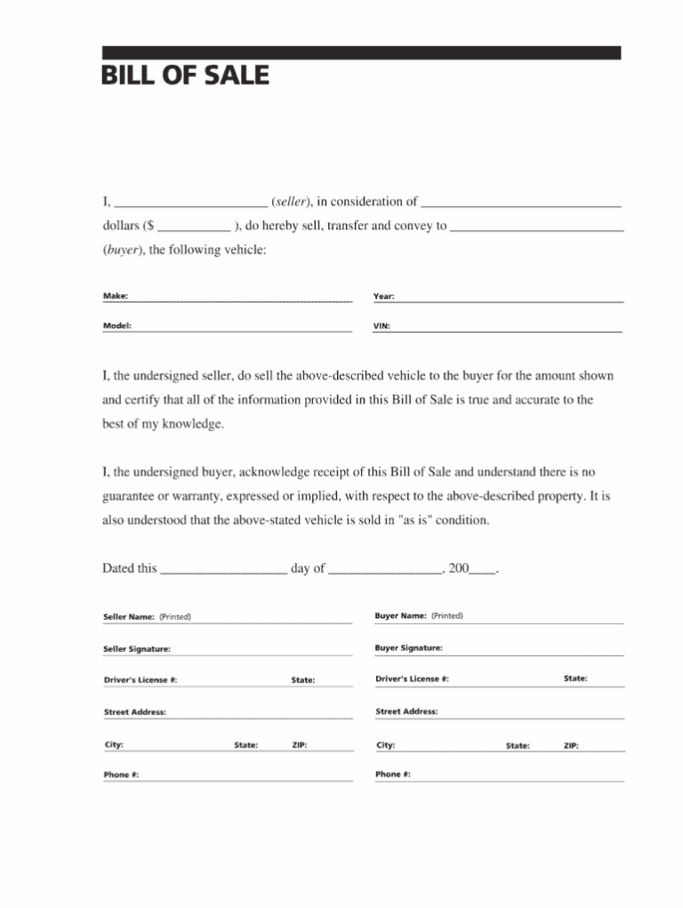 Customizable Car Bill of Sale Template (Word)
