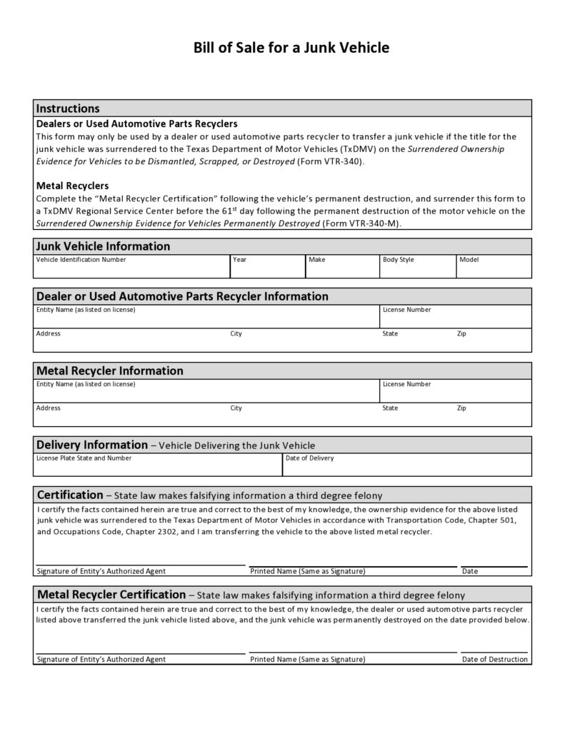 Customizable Car Bill of Sale Template (Word)