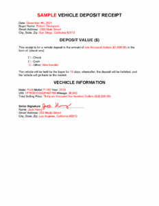 Printable Car Deposit Receipt Template