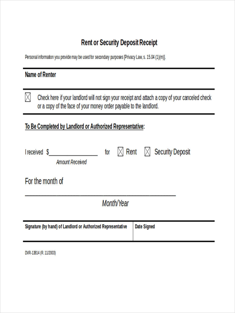 Printable Car Deposit Receipt Template
