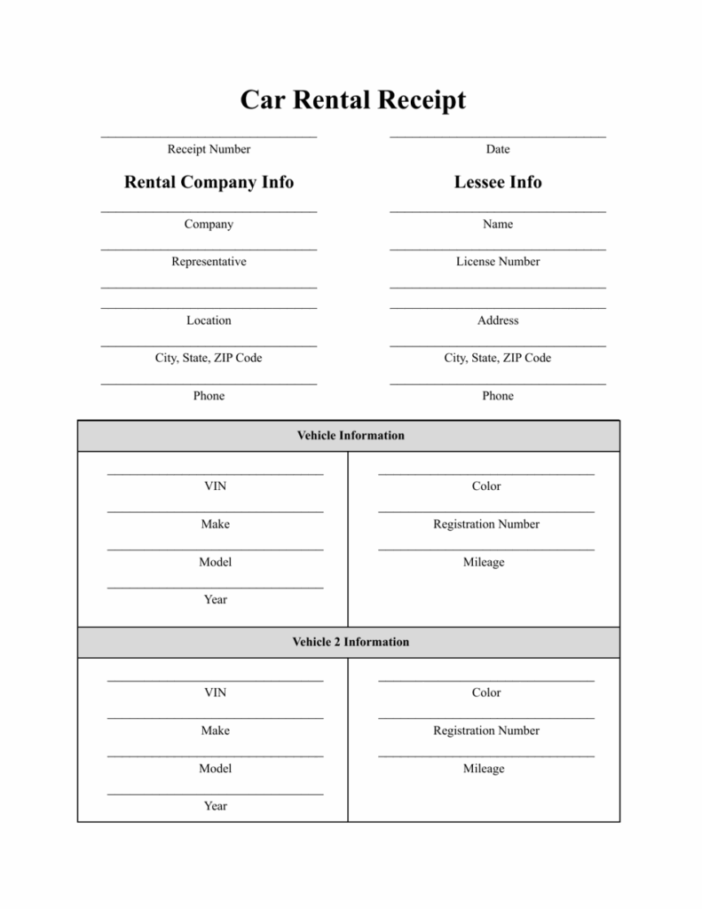 Free Printable Car Rental Receipt Template