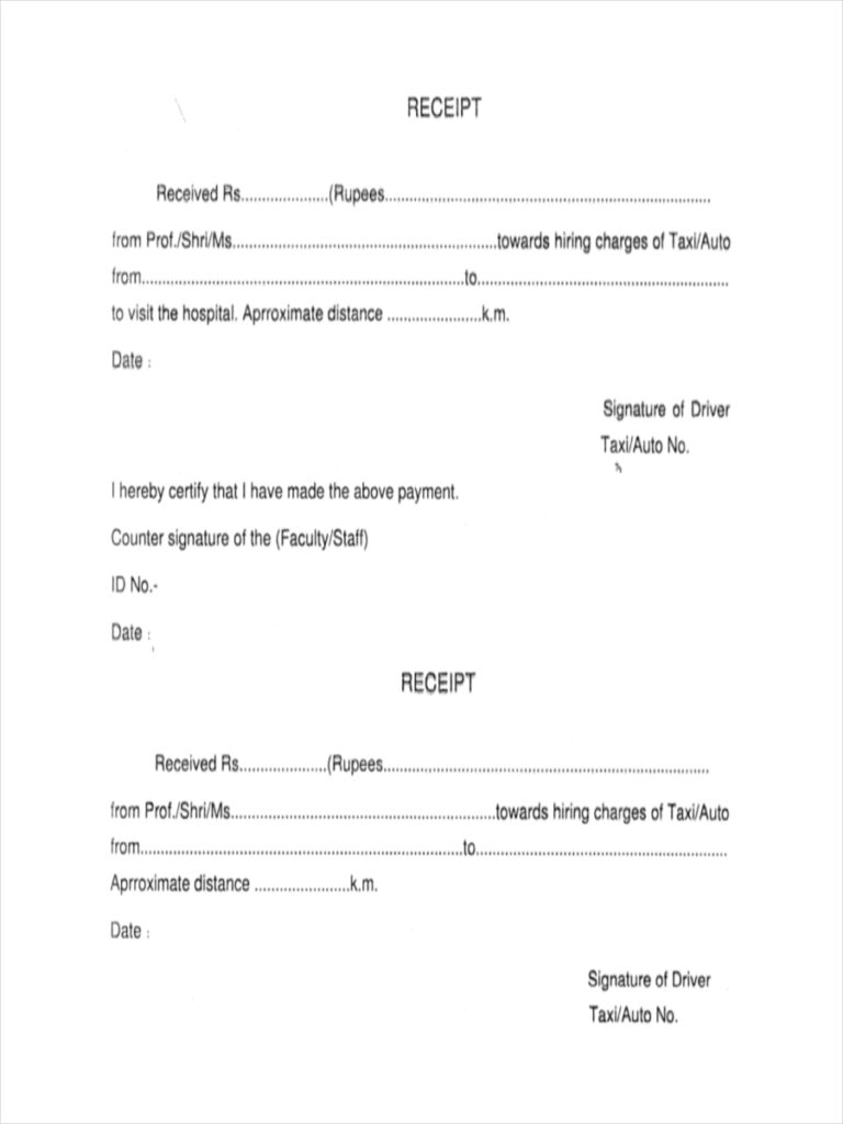 Free Printable Car Rental Receipt Template