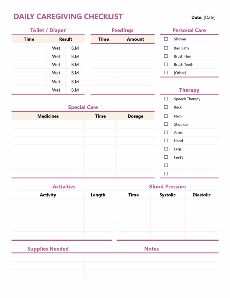 Caregiver Daily Checklist Template