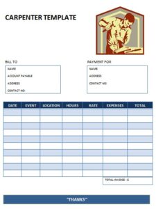 Free Printable Carpenter Receipt Template