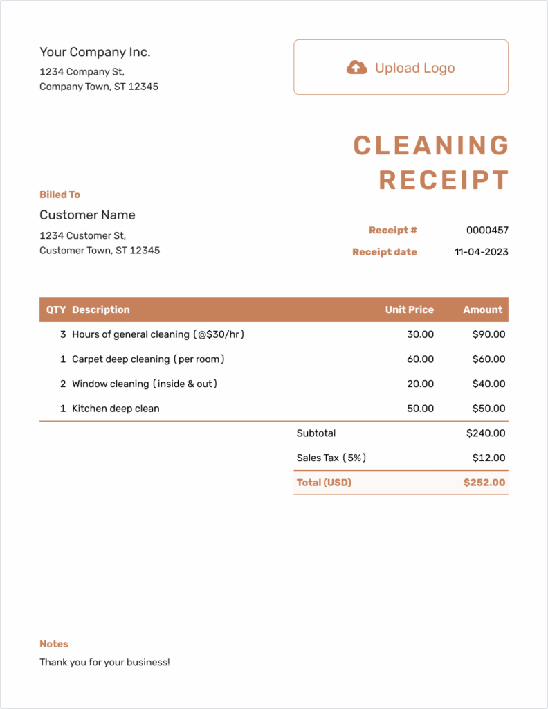 Carpet Cleaning Receipt Template
