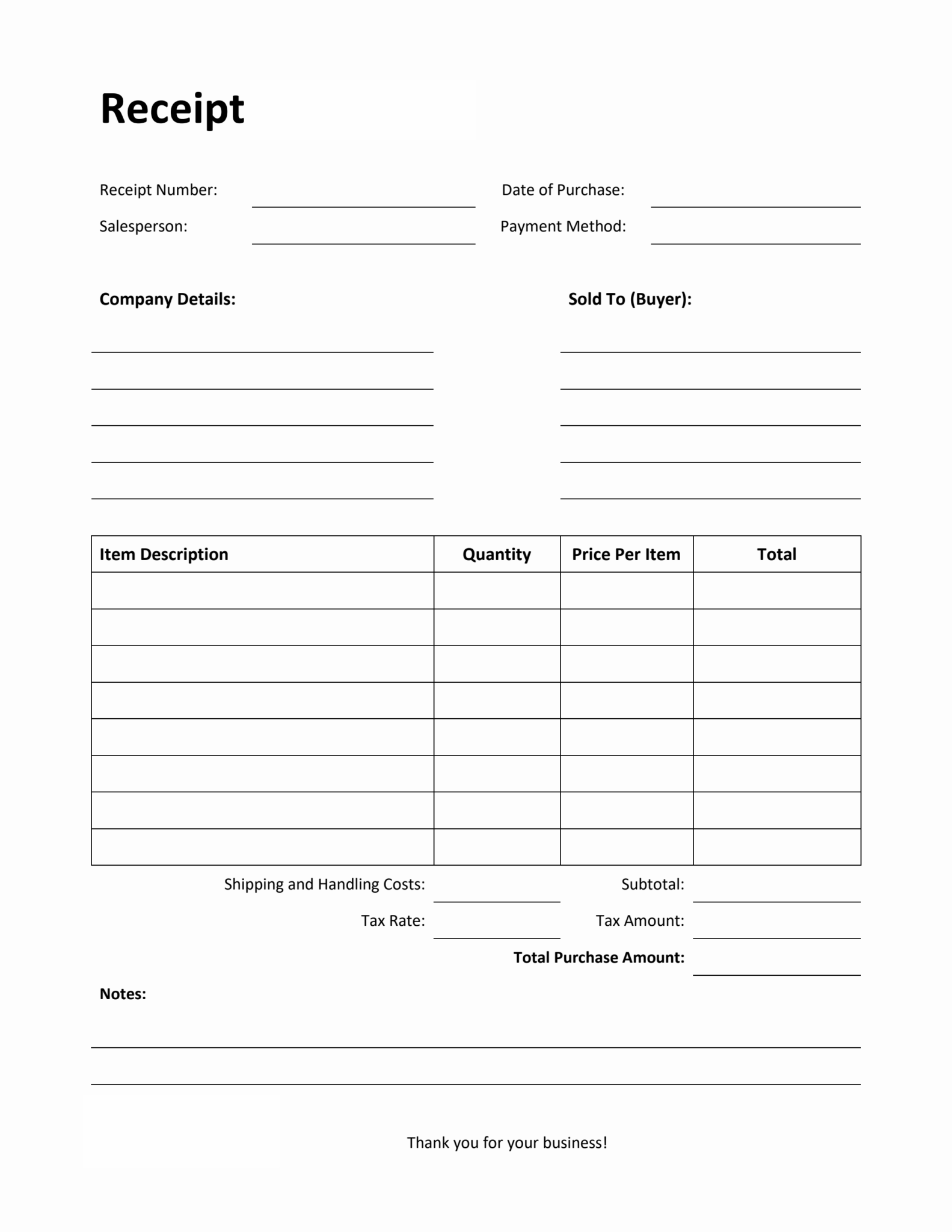 Free Printable Cash Bill Template
