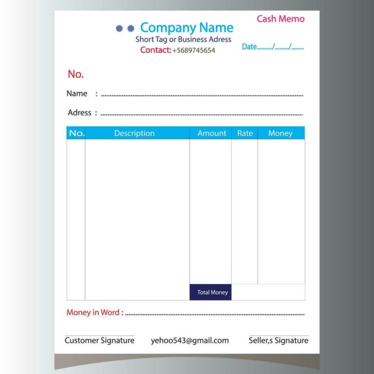 Printable Cash Memo Format Template