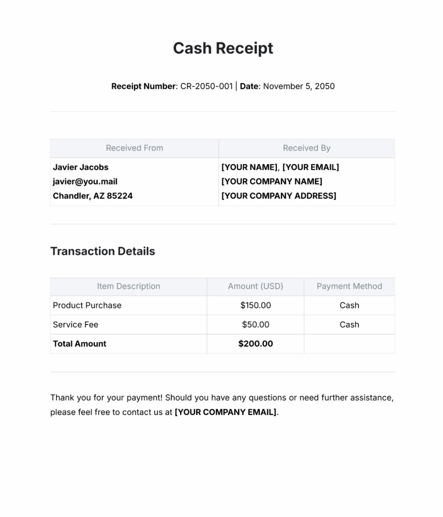 Free Printable Cash Receipt Template