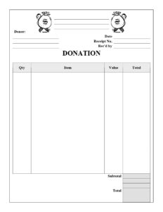 Cash or Funds Donation Receipt Template