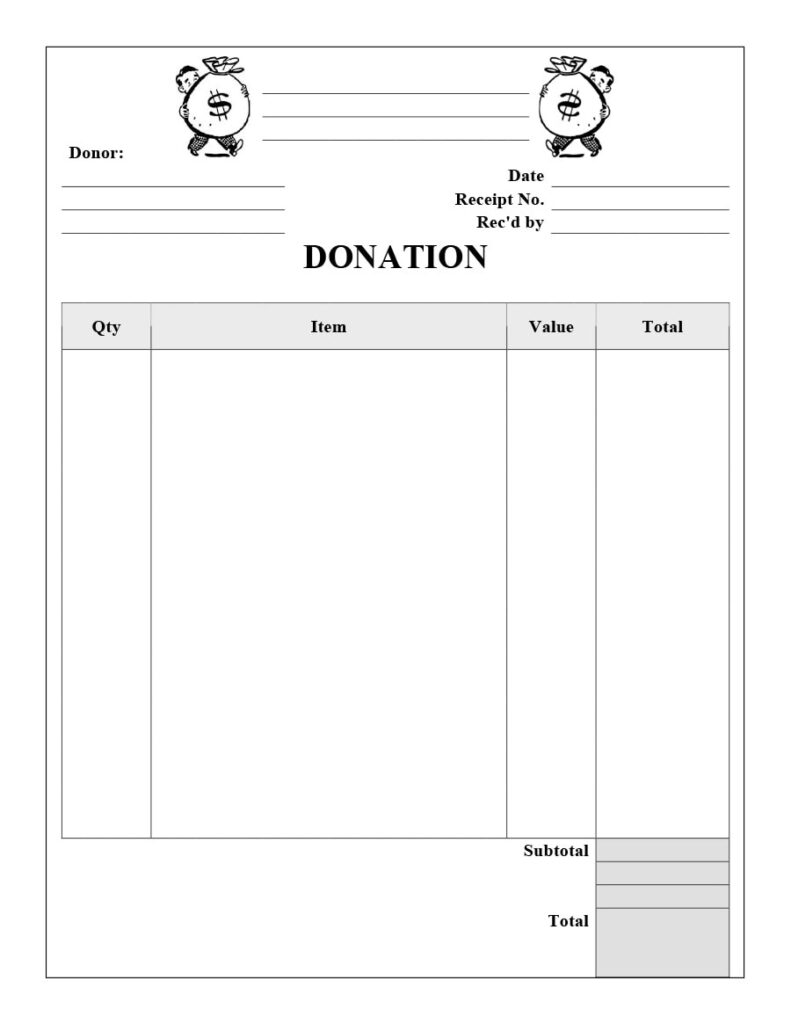Cash or Funds Donation Receipt Template