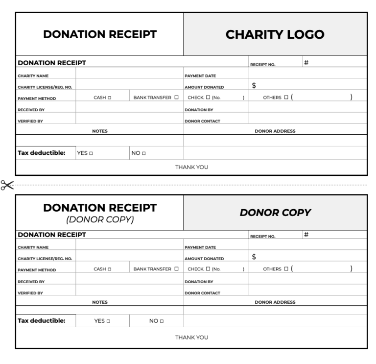Cash or Funds Donation Receipt Template