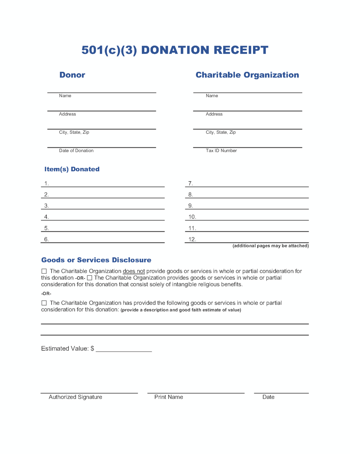 Cash or Funds Donation Receipt Template