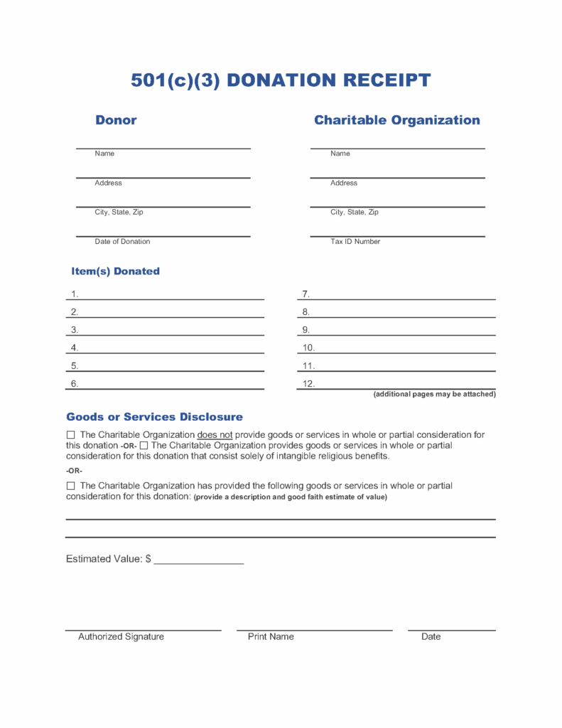 Cash or Funds Donation Receipt Template
