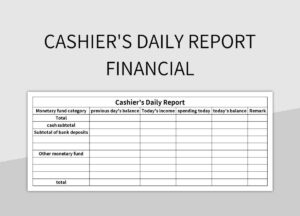 Cashier Balance Sheet Template (Excel)