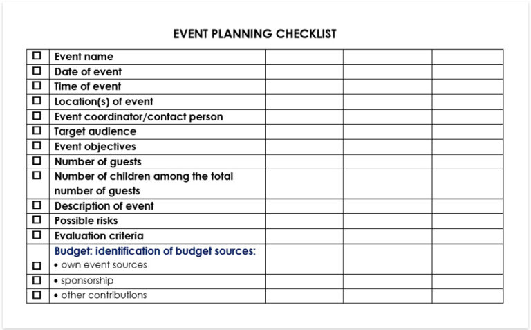 Free Printable Catering Checklist Template