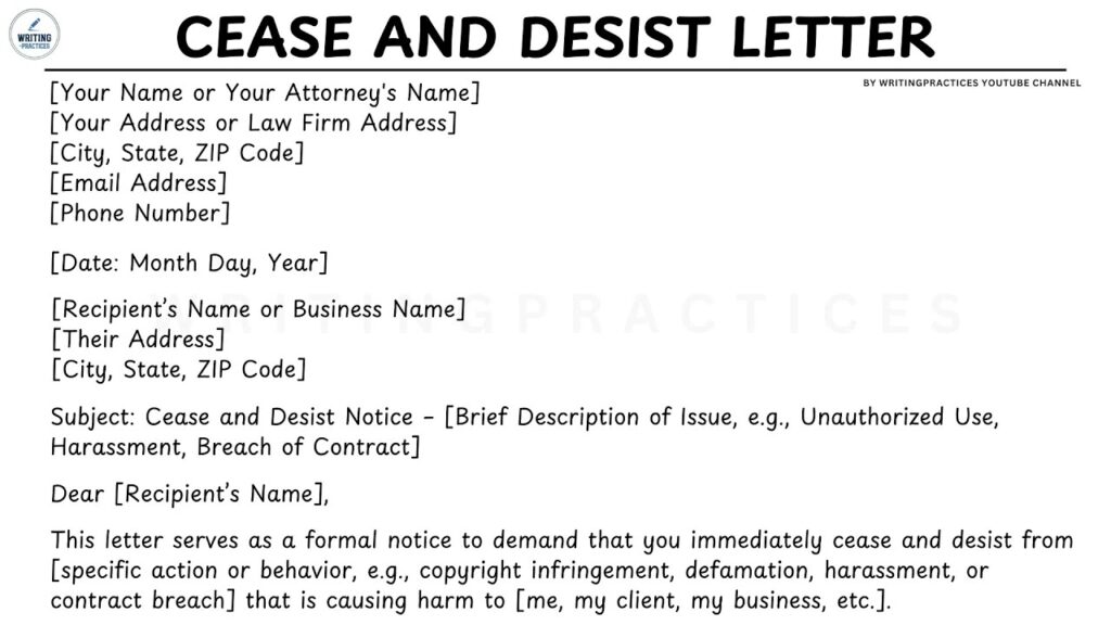 Cease and Desist Letter Template (Word)